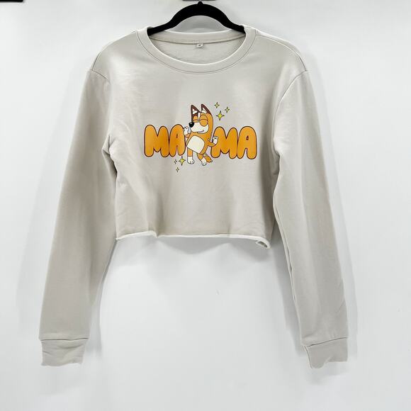 Disney | Tops | Disney Bluey Womens Cream Mama Bluey Crewneck Cropped ...